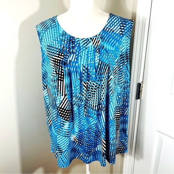 Kasper | Tops | Kasper Blue Abstract Print Round Neck Sleeveless ...